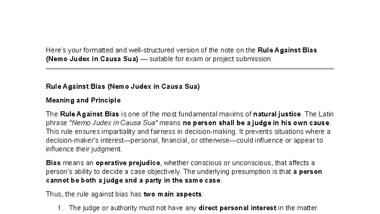 Rule Against Bias & Fair Hearing: Key Principles and Case Law - Studocu