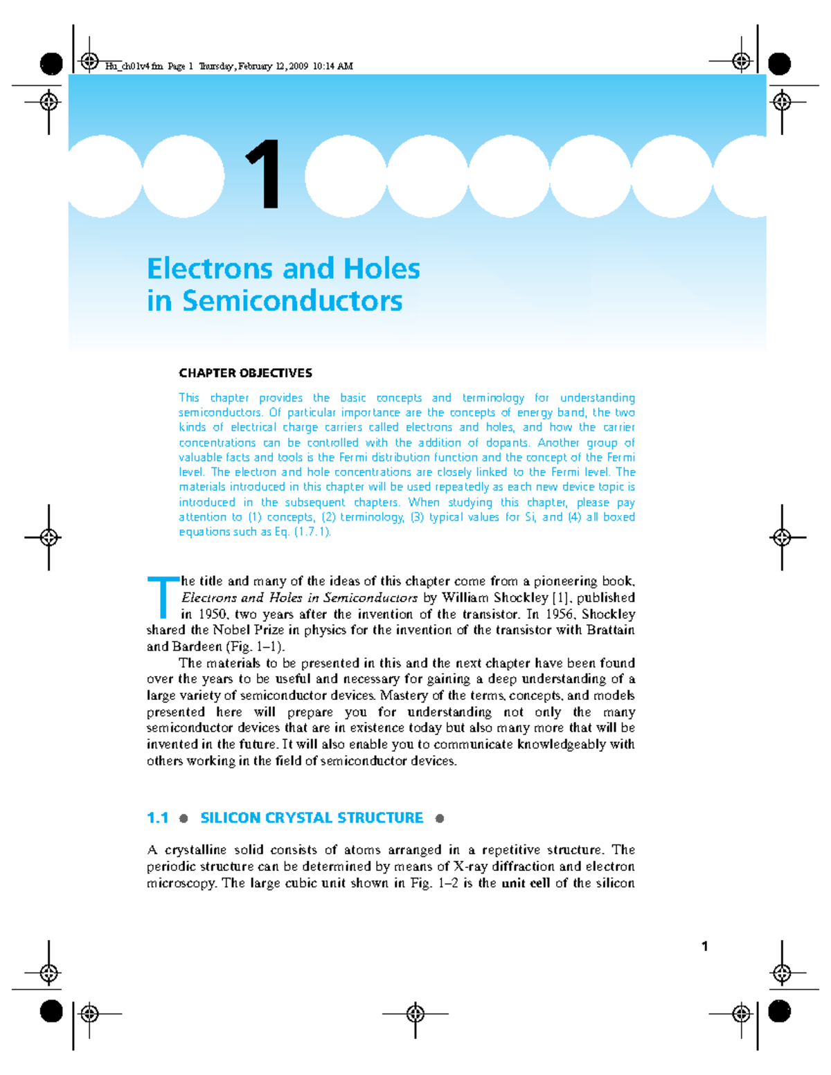 Chenming-Hu ch1 - BOOK - ####### 1 1 Electrons and Holes in Semiconductors CHAPTER OBJECTIVES ...