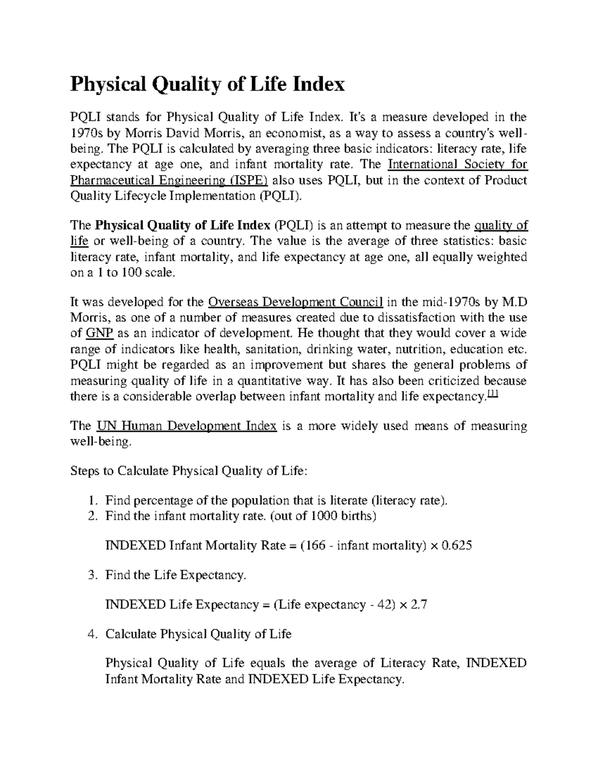 Physical Quality of Life Index (PQLI): Overview and Key Indicators ...