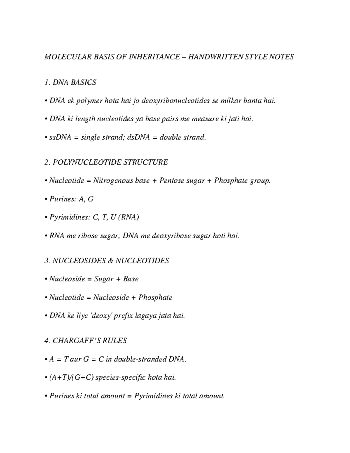 Molecular Basis of Inheritance - Handwritten Notes - Studocu