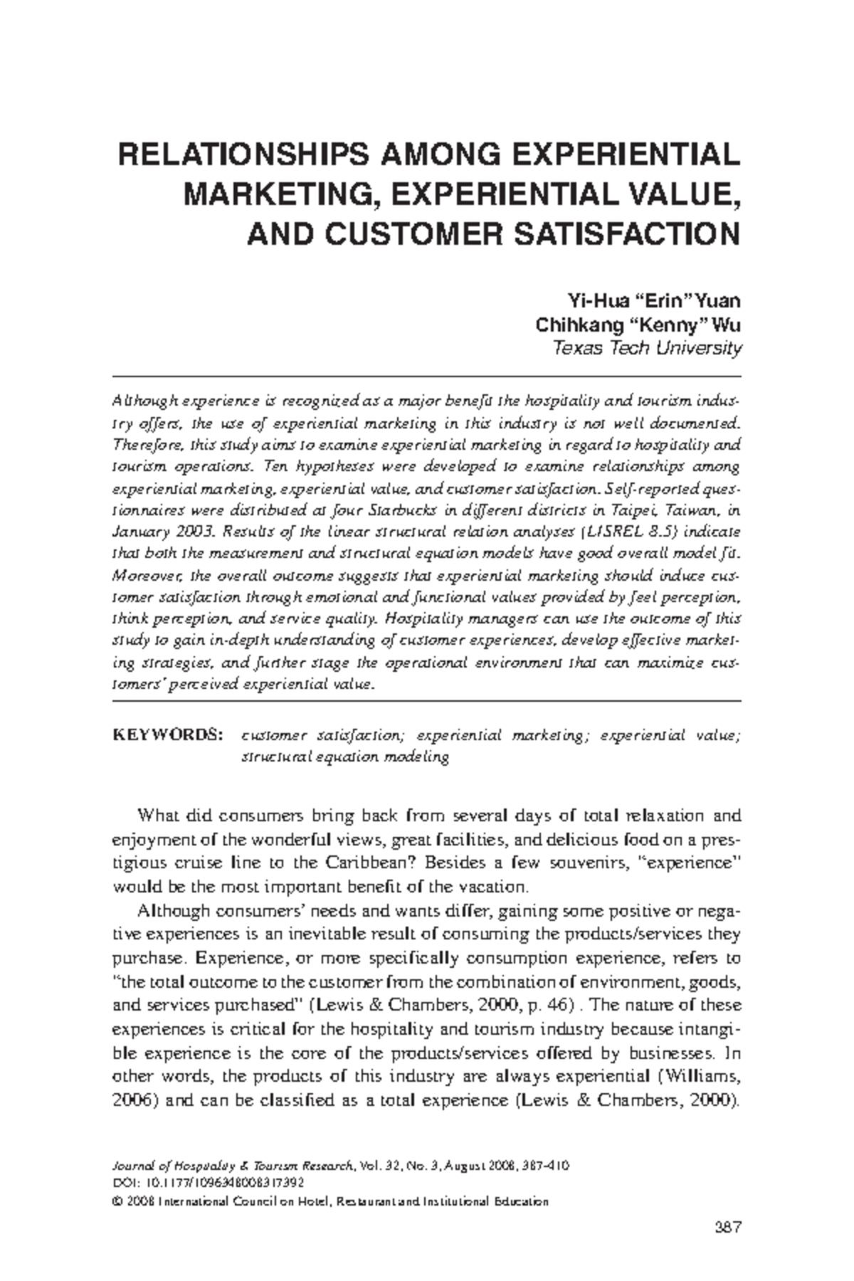 Examining Experiential Marketing, Value, and Customer Satisfaction ...
