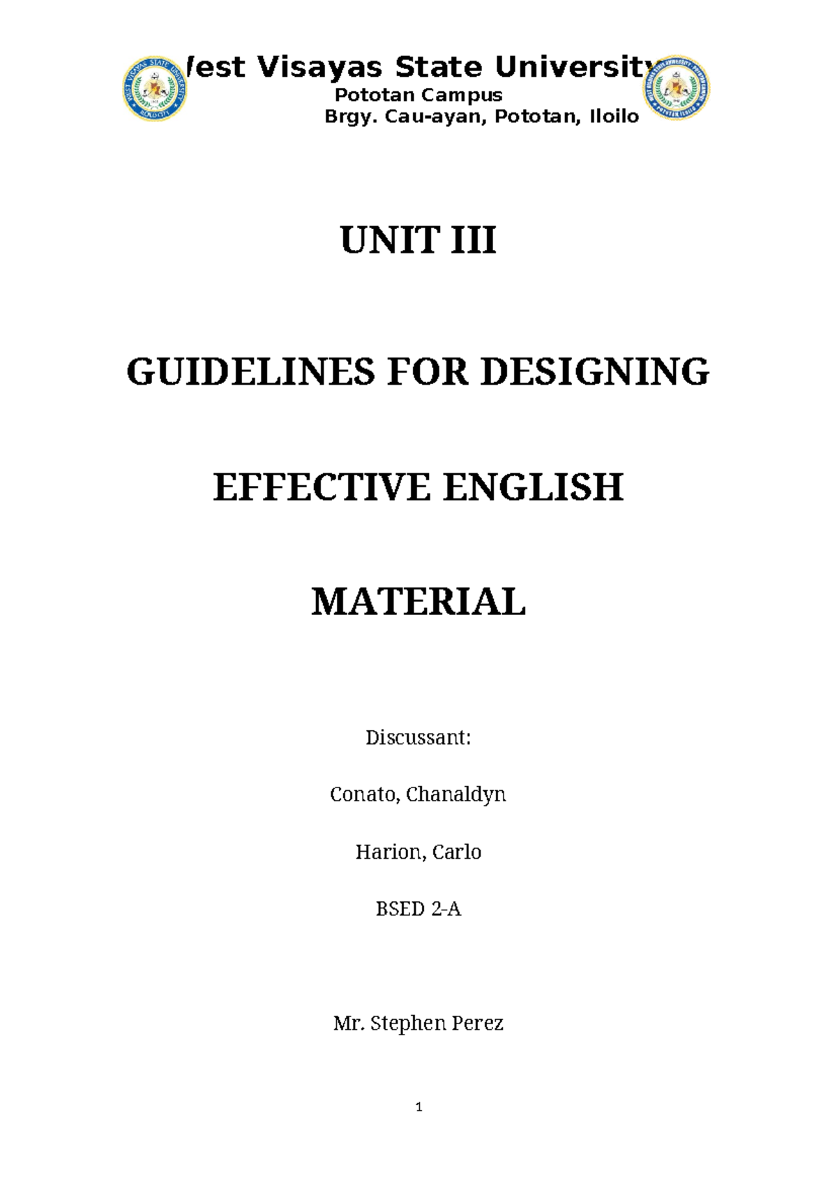BSED 1: Guidelines for Designing Effective English Learning Materials ...