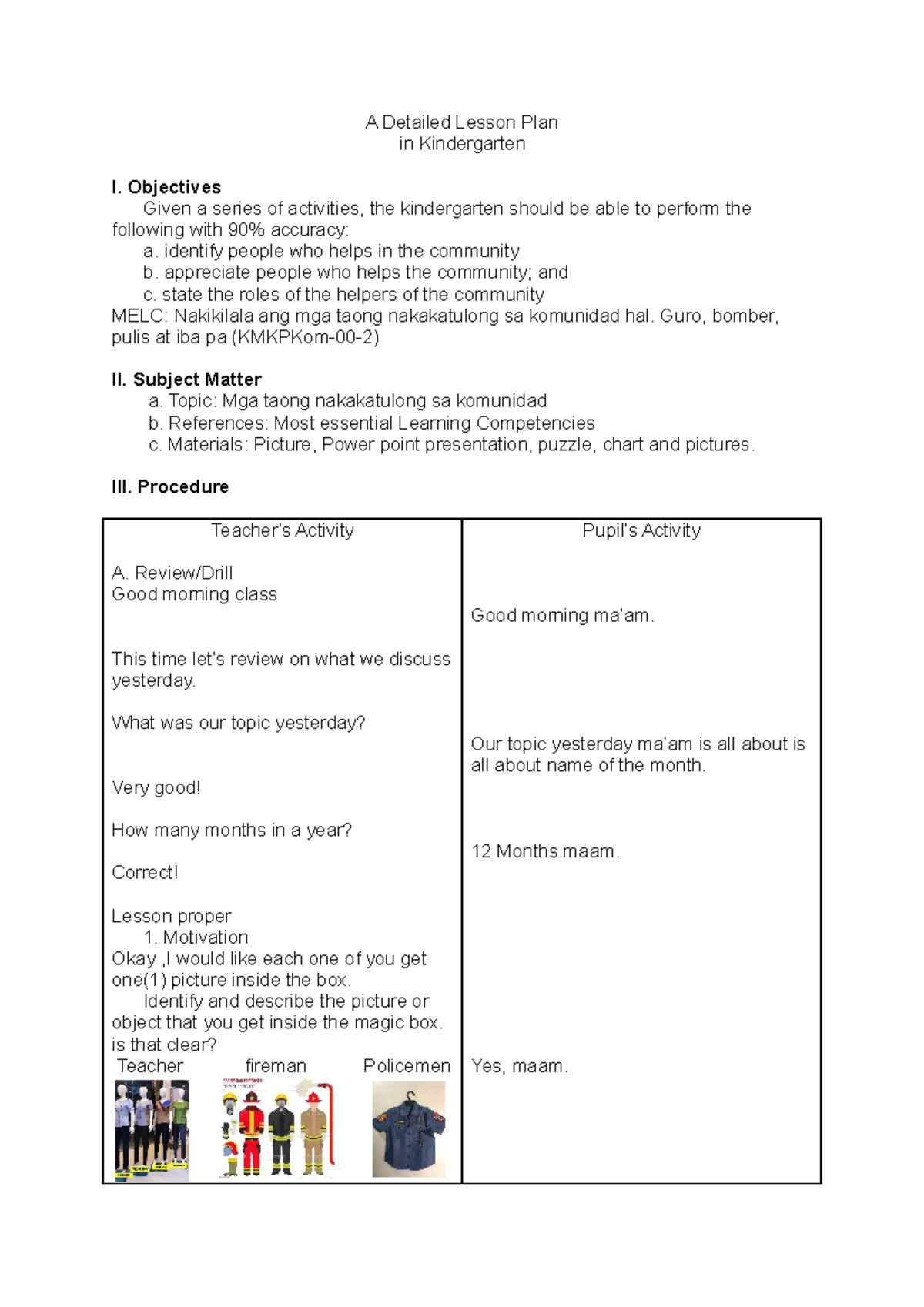 Detailed Lesson Plan on Community Helpers (KMKPKom-00-2) - Studocu