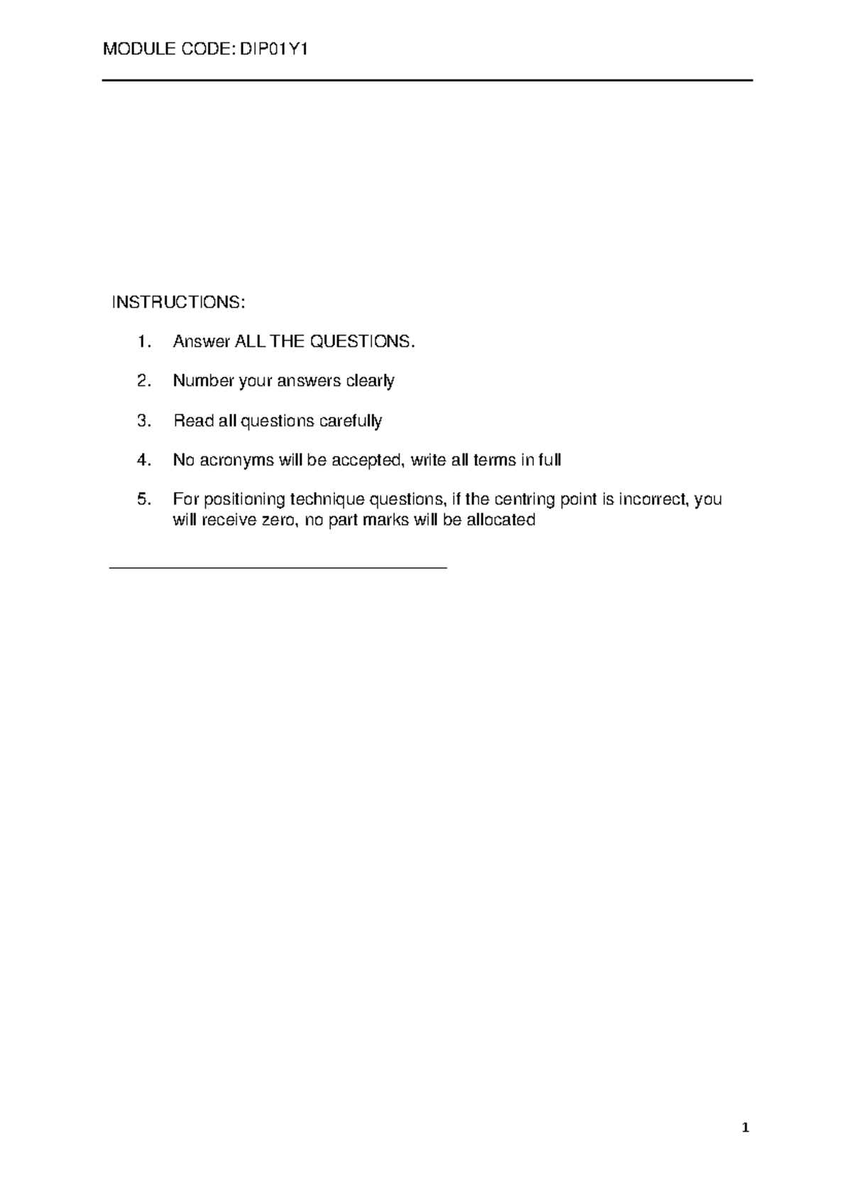 DIP01Y1 Final Exam: Radiographic Positioning Techniques and Procedures ...