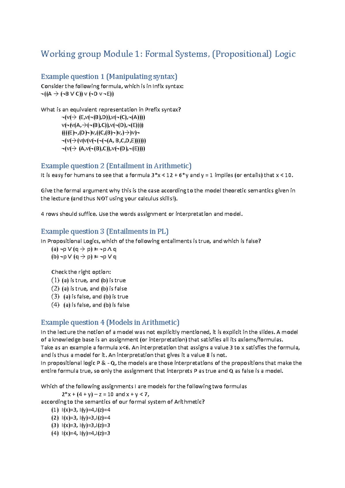 Working Group Module 1: Formal Systems and Logic Exercises - Studeersnel
