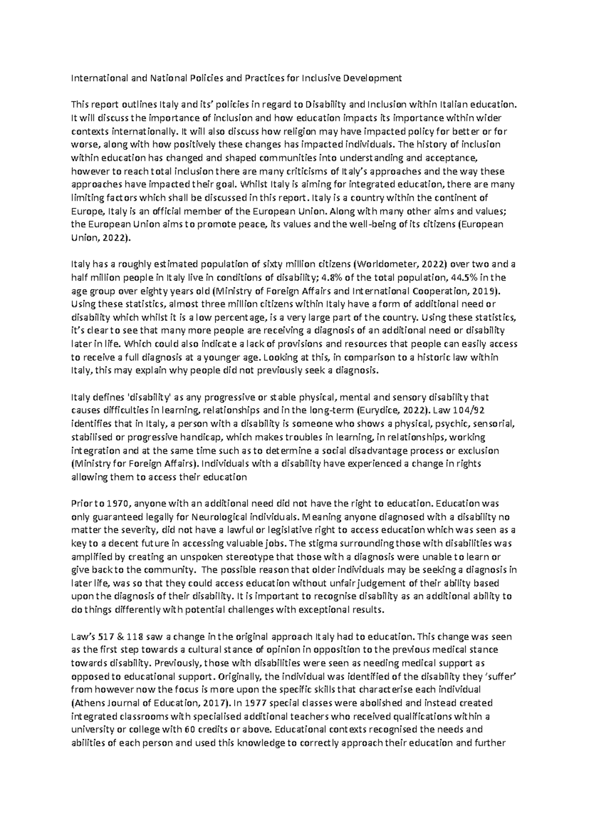 Disability in Italy - International and National Policies and Practices ...