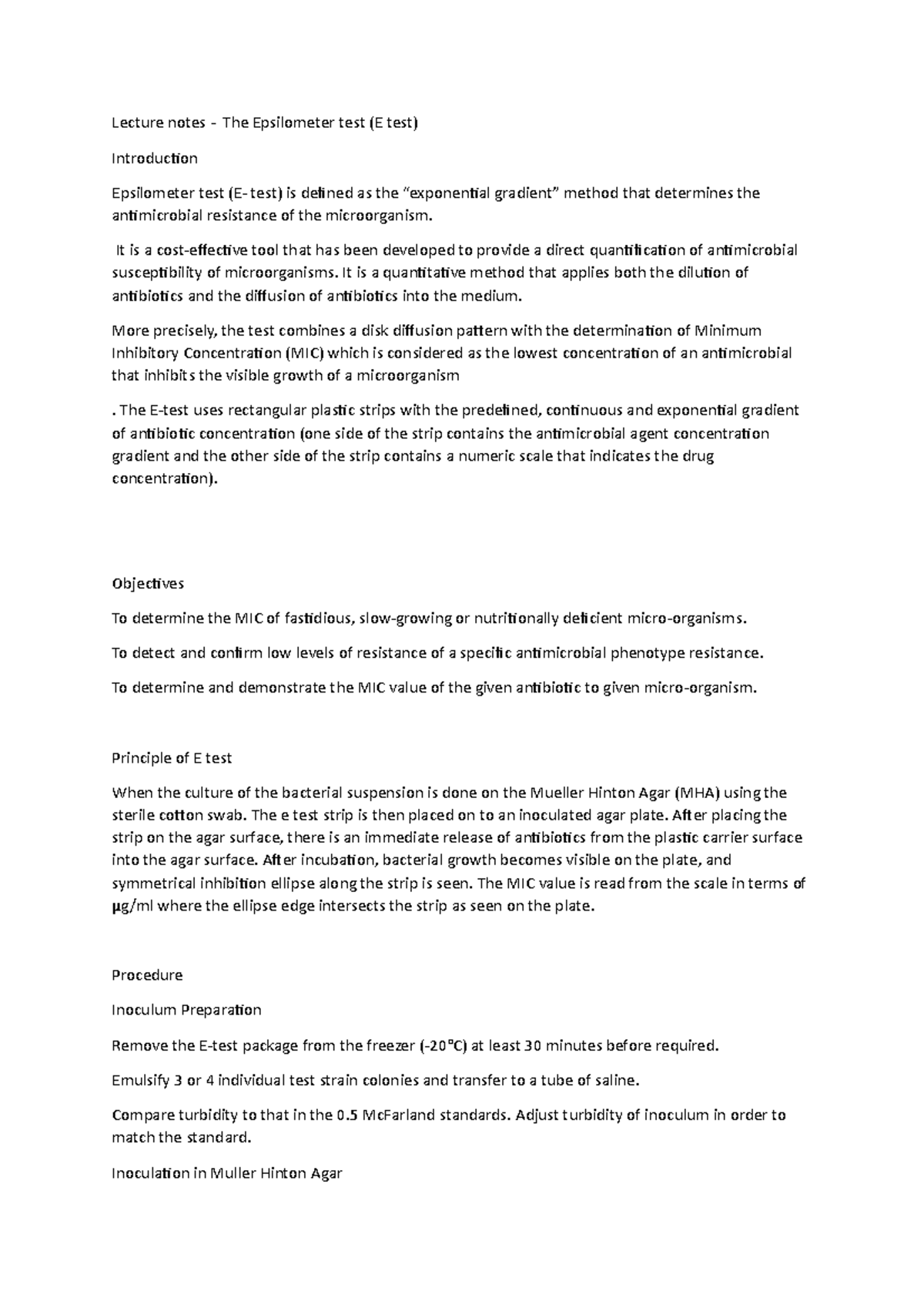 Lecture notes - The Epsilometer test (E test) - Lecture notes - The ...