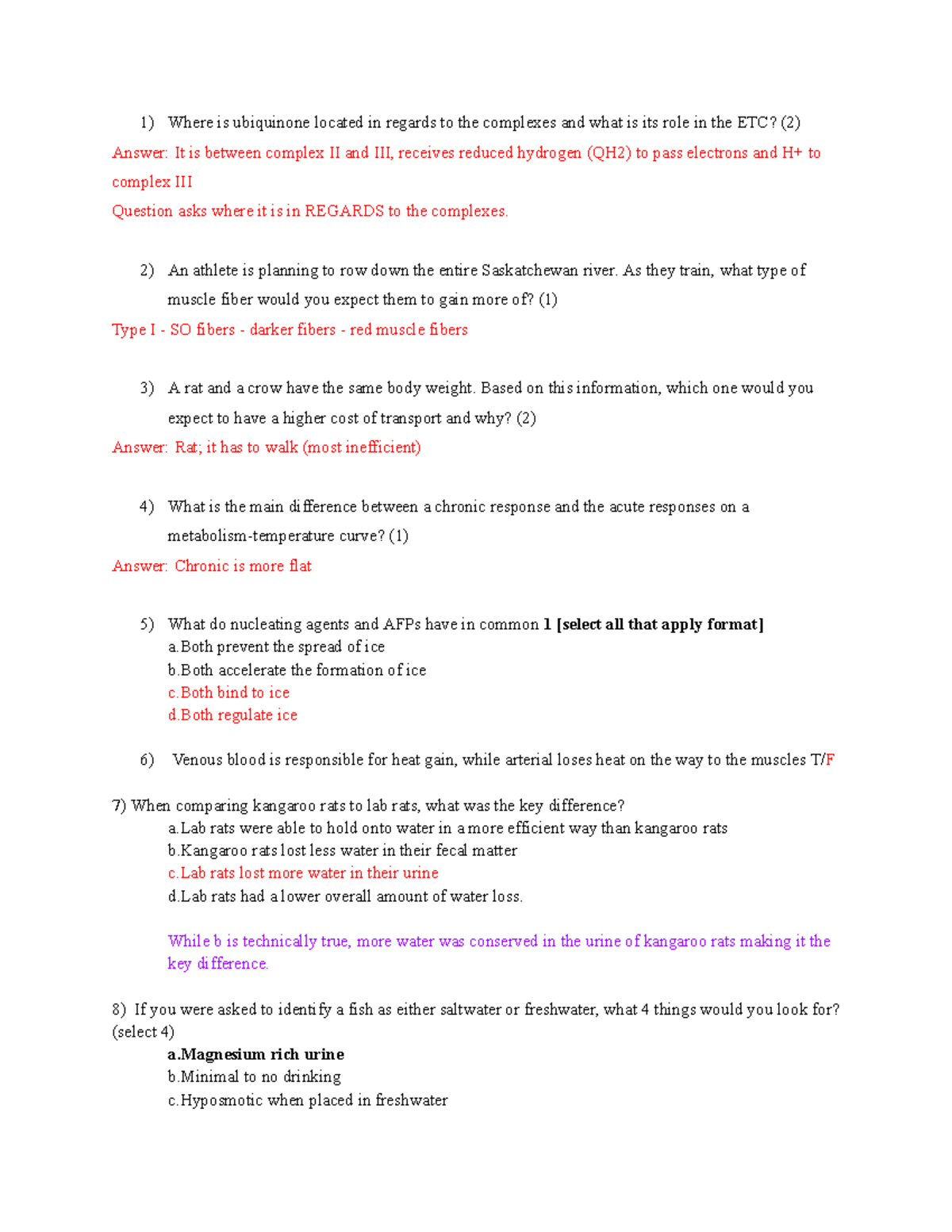 Worksheet 2 Key: Ubiquinone, Muscle Fibers, and Gas Exchange (Bio 101 ...