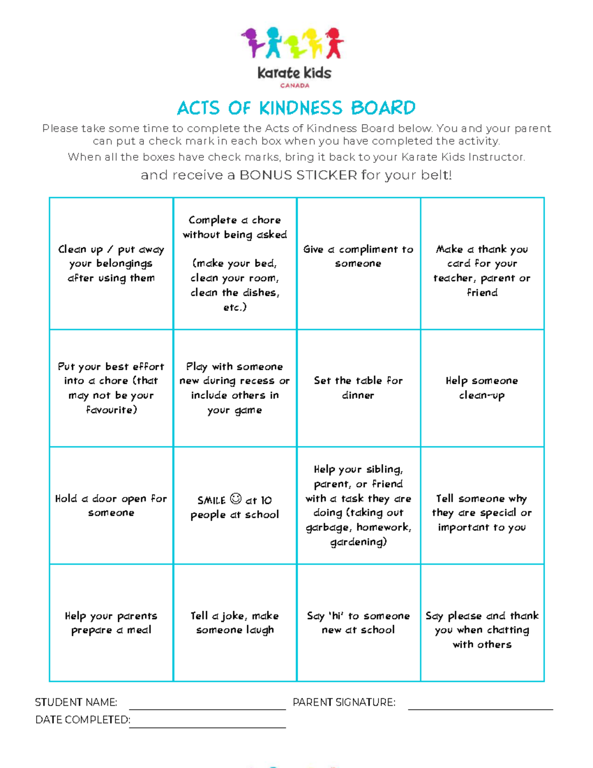 Karate Kids Acts of Kindness Board 2023 [4180] - Studocu