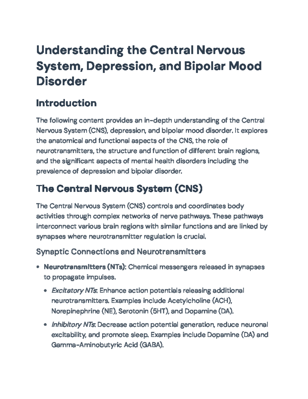 Understanding CNS, Depression, and Bipolar Disorder: A Comprehensive ...