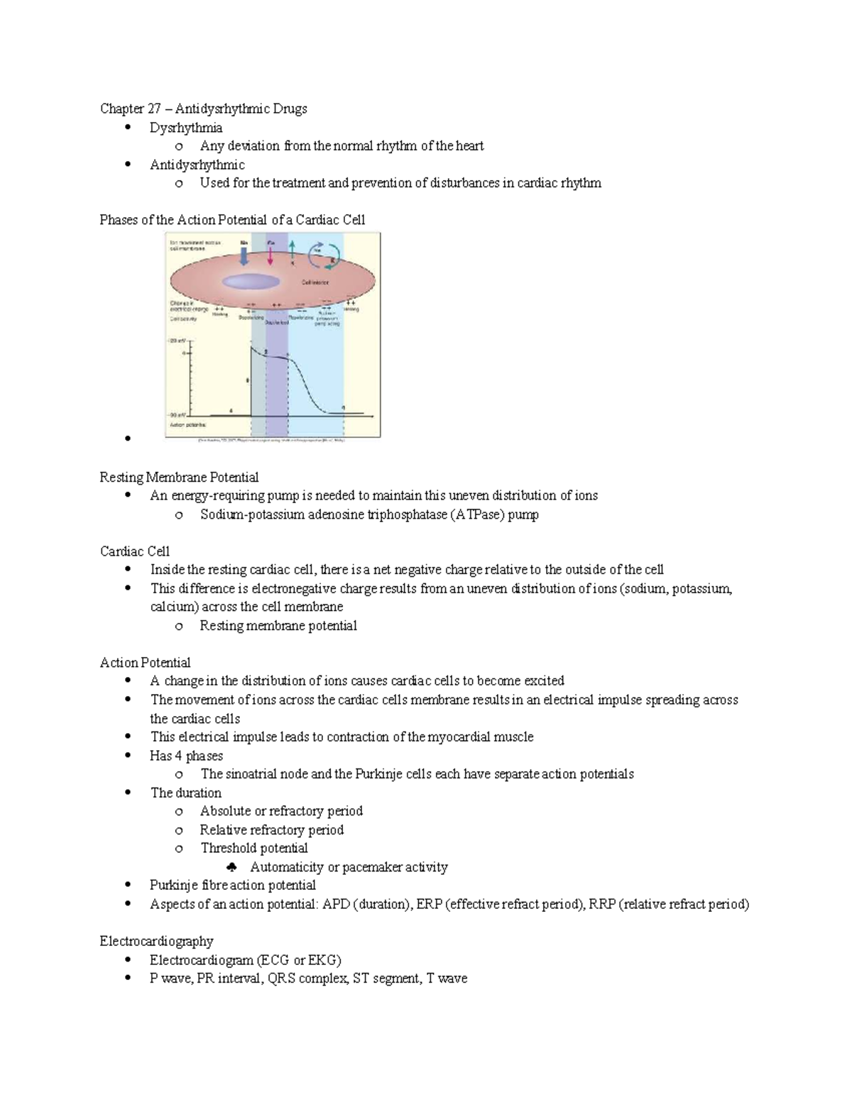 Chapter 27 Lecture Notes: Antidysrhythmic Drugs and Cardiac Action ...