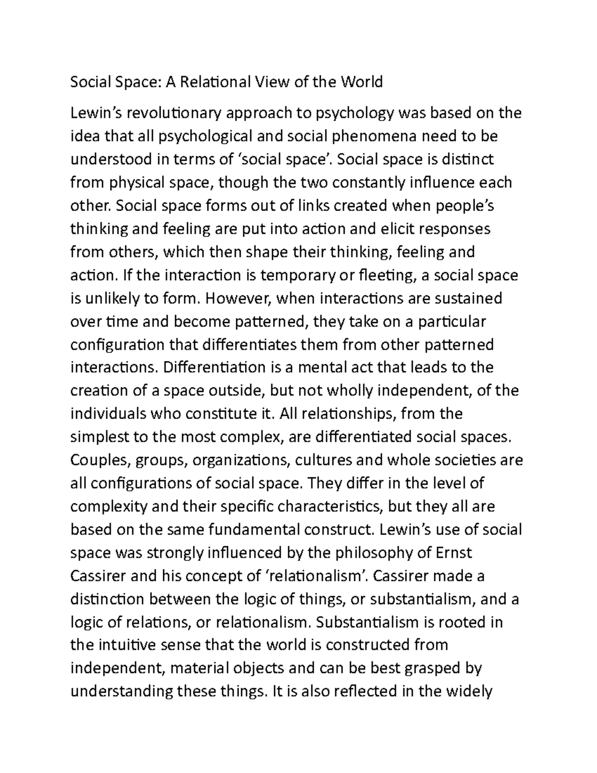 Social Space- A Relational View of the World - Social Space: A Relational View of the World ...