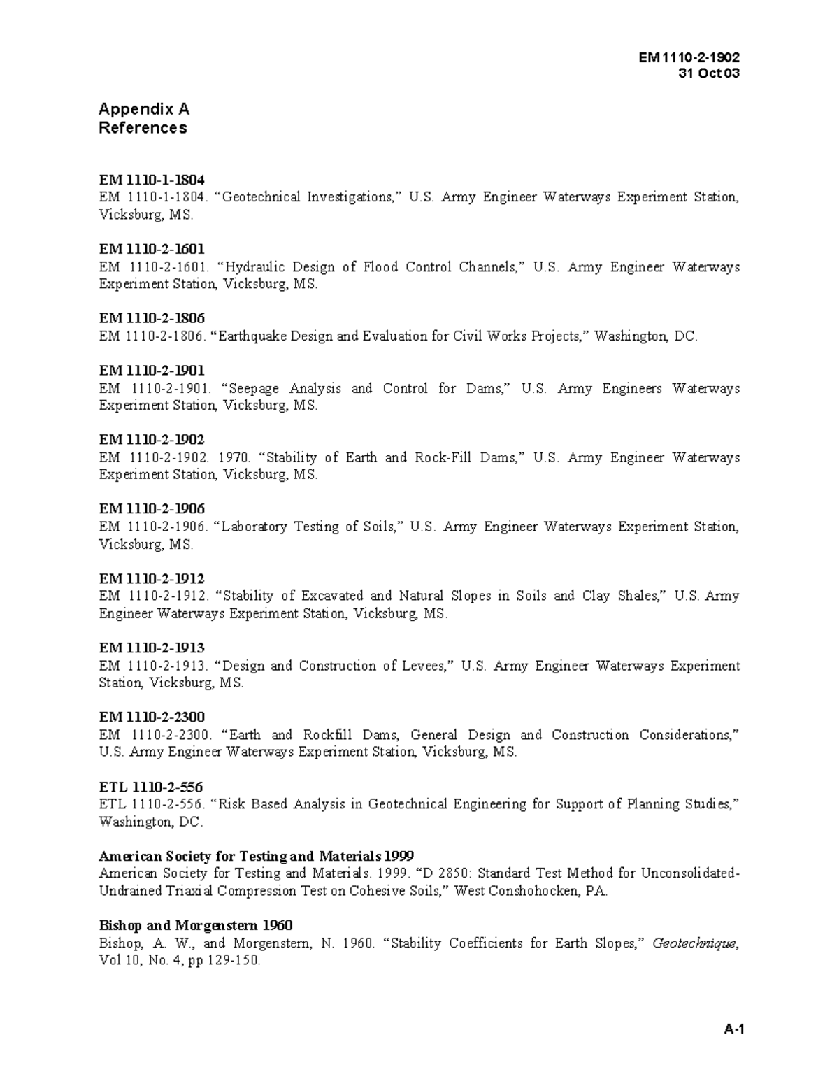 EM 31 Oct 03 Appendix A: References for Geotechnical Engineering - Studocu