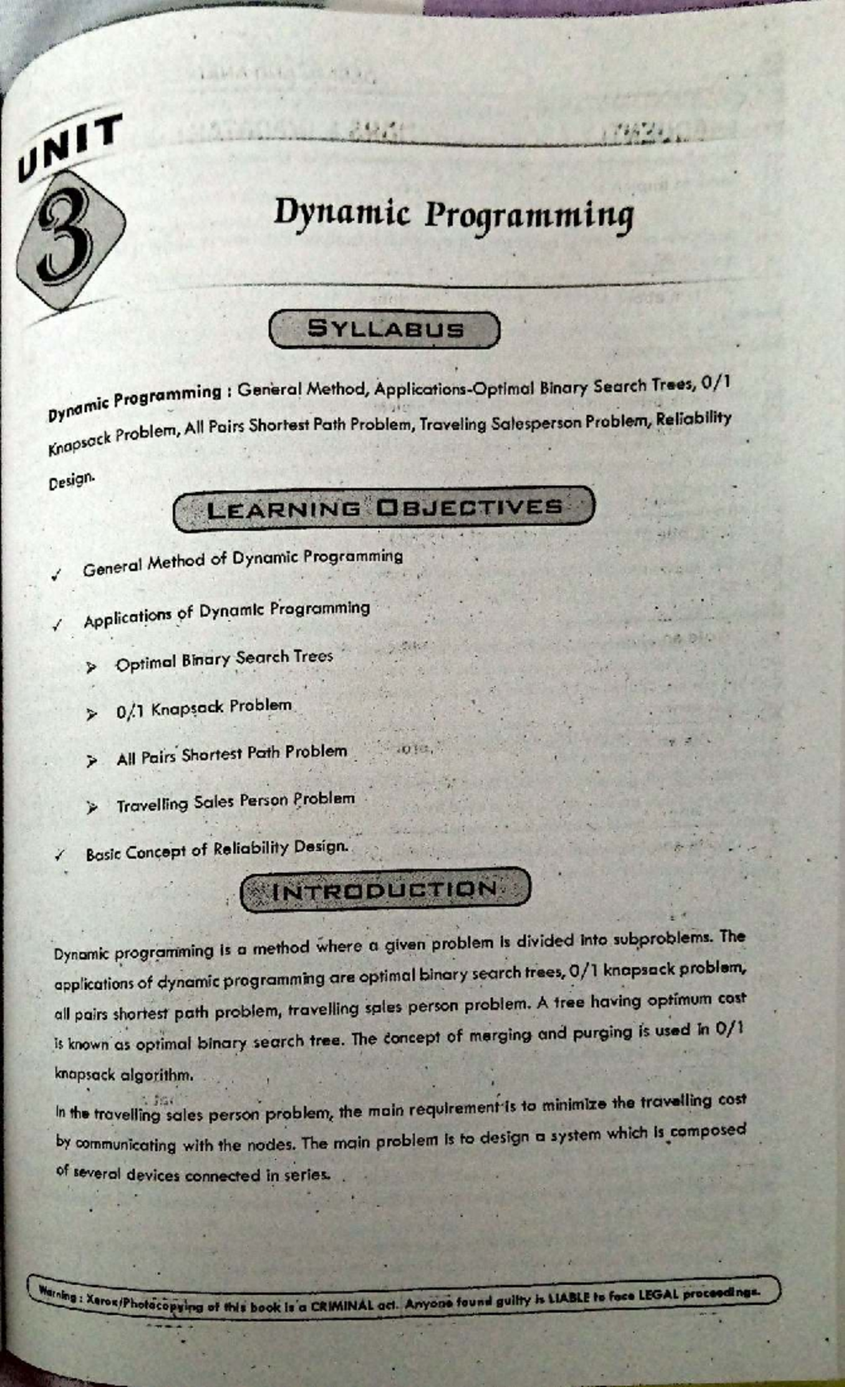 Dynamic Programming: Unit 3 Syllabus and Key Concepts - Studocu