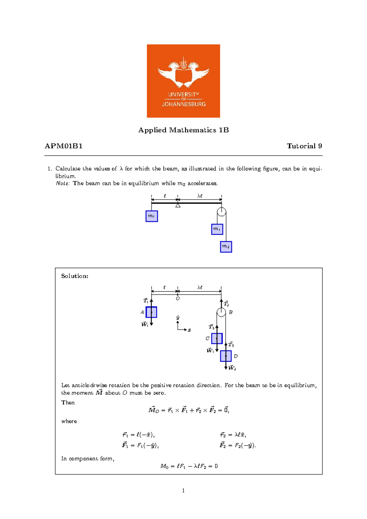 Applied Mathematics 1B APM01B1 Tutorial 9 Solutions - Studocu