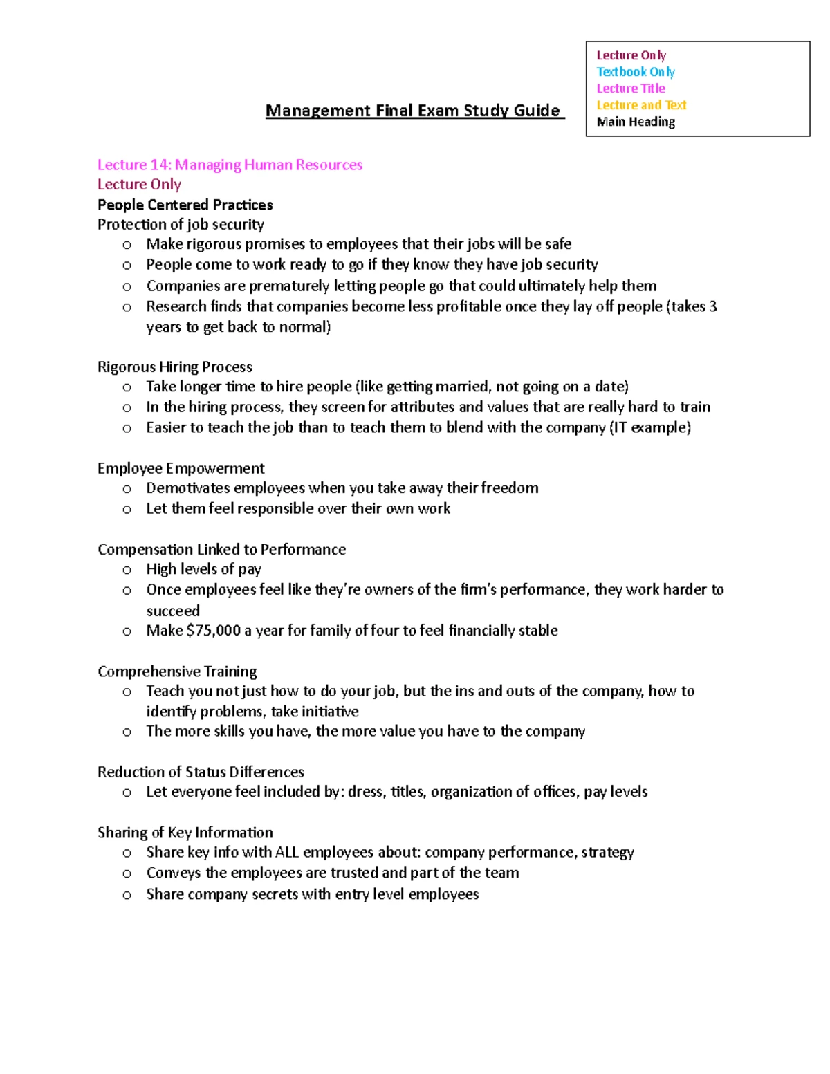 Final Exam Study Guide - Summary Intro to Management - Final Exam Study ...