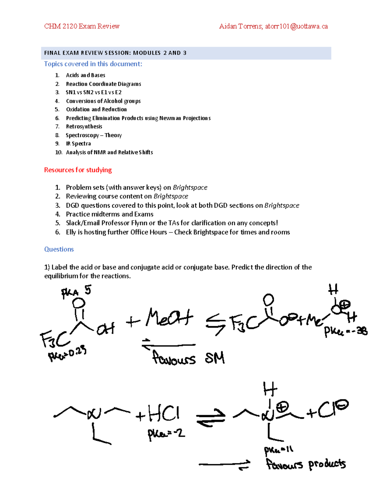 CHM 2120 Final Exam Review 2023: Modules 2 & 3 Topics - Studocu