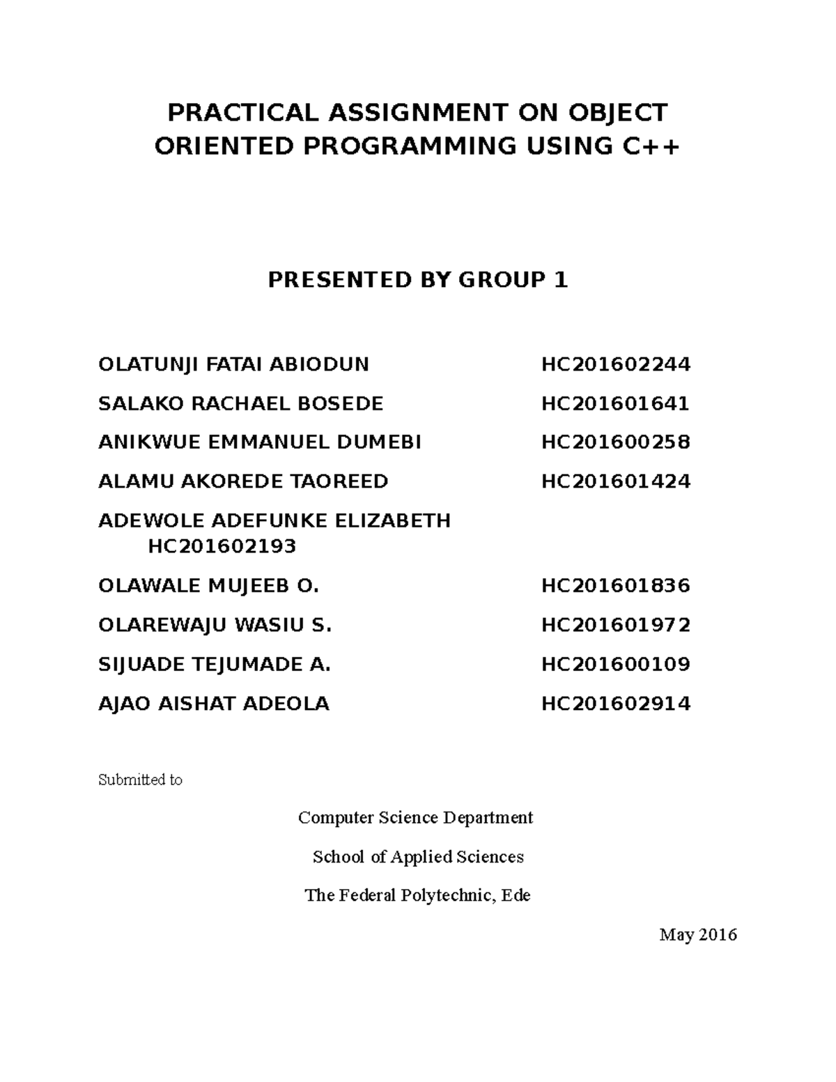 Pdfcoffee - Study well - PRACTICAL ASSIGNMENT ON OBJECT ORIENTED ...