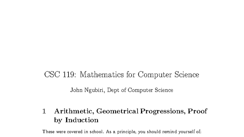 CSC 119: Progressions and Series in Mathematics for CS - Studocu