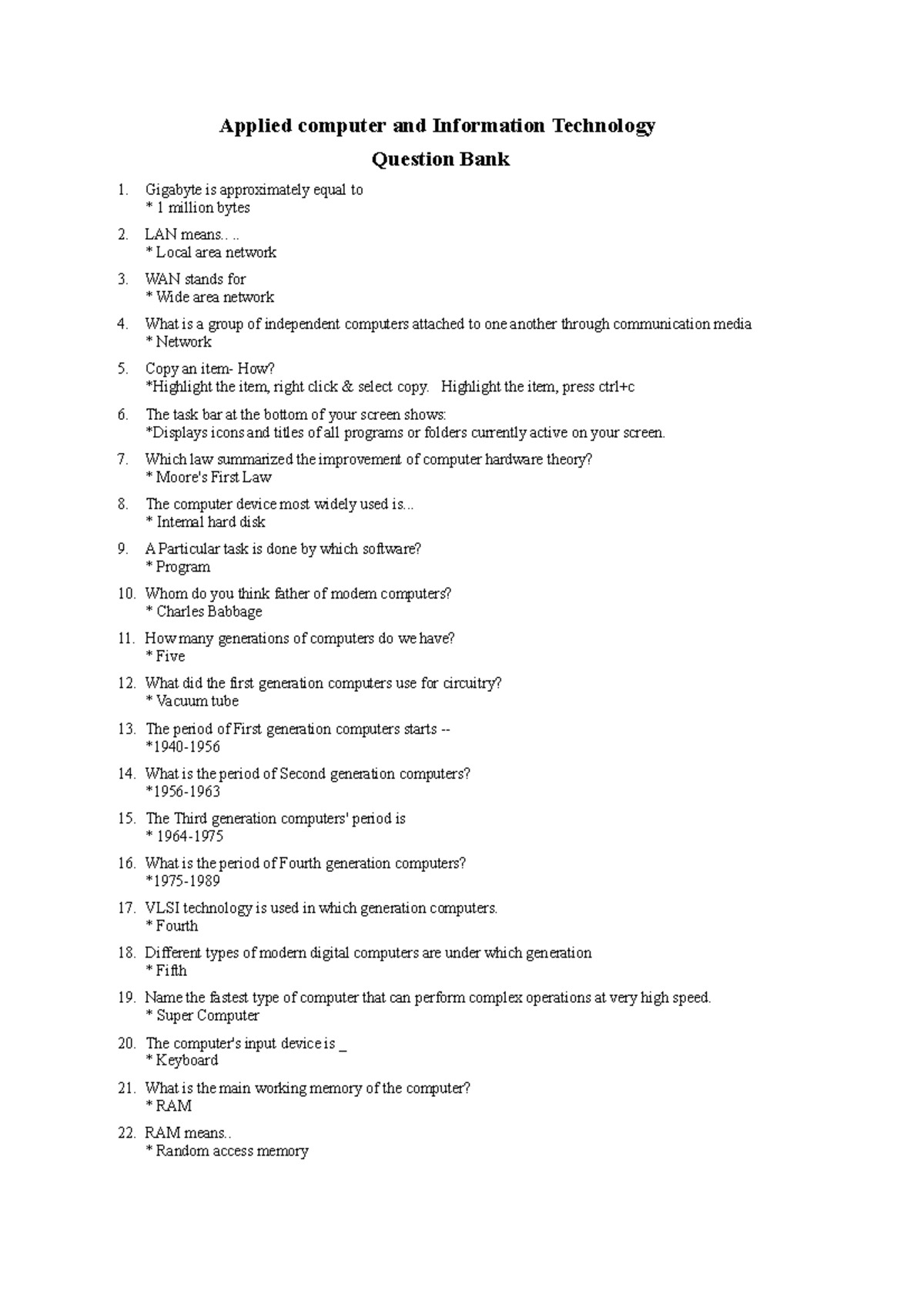 Nursing MCQ - ICT - MCQ sugesttion - Applied computer and Information Technology Question Bank ...