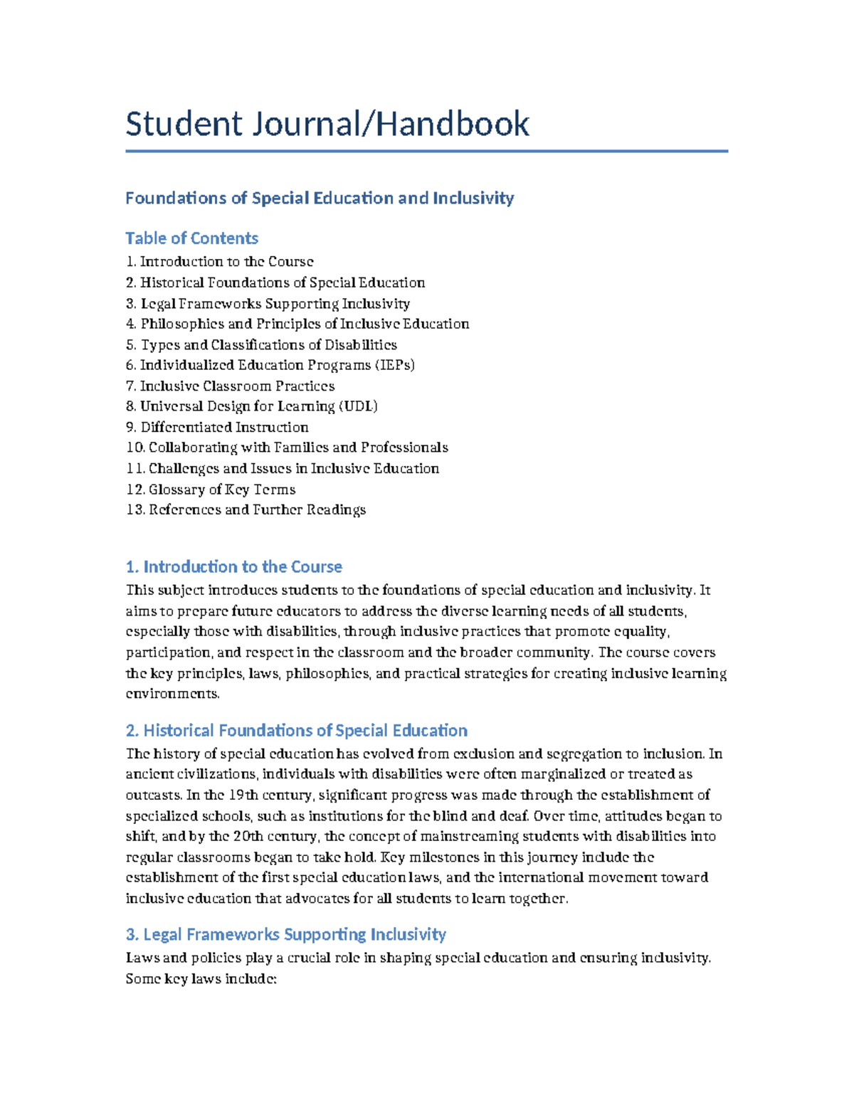 Foundations of Special Education & Inclusivity (EDU 101) Handbook - Studocu