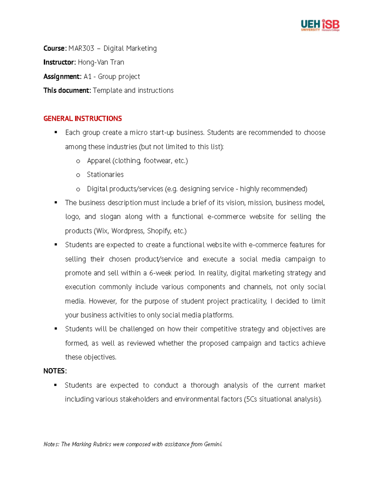 MAR303 A1 - Digital Marketing Group Project Final Report Template - Studocu