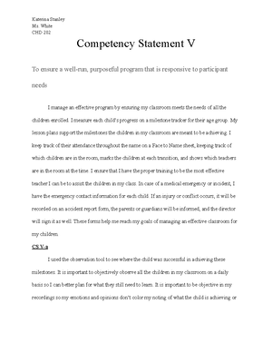 Competency Statement I - Katerina Stanley Competency Statement I To ...