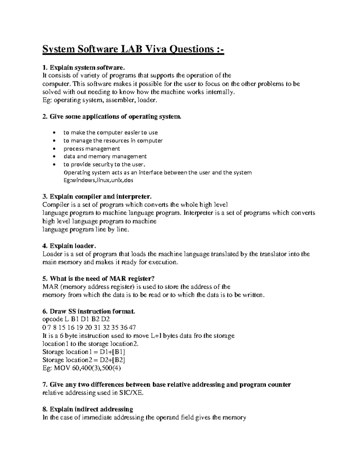 SS Lab Viva Questions - Key Concepts and Examples - Studocu
