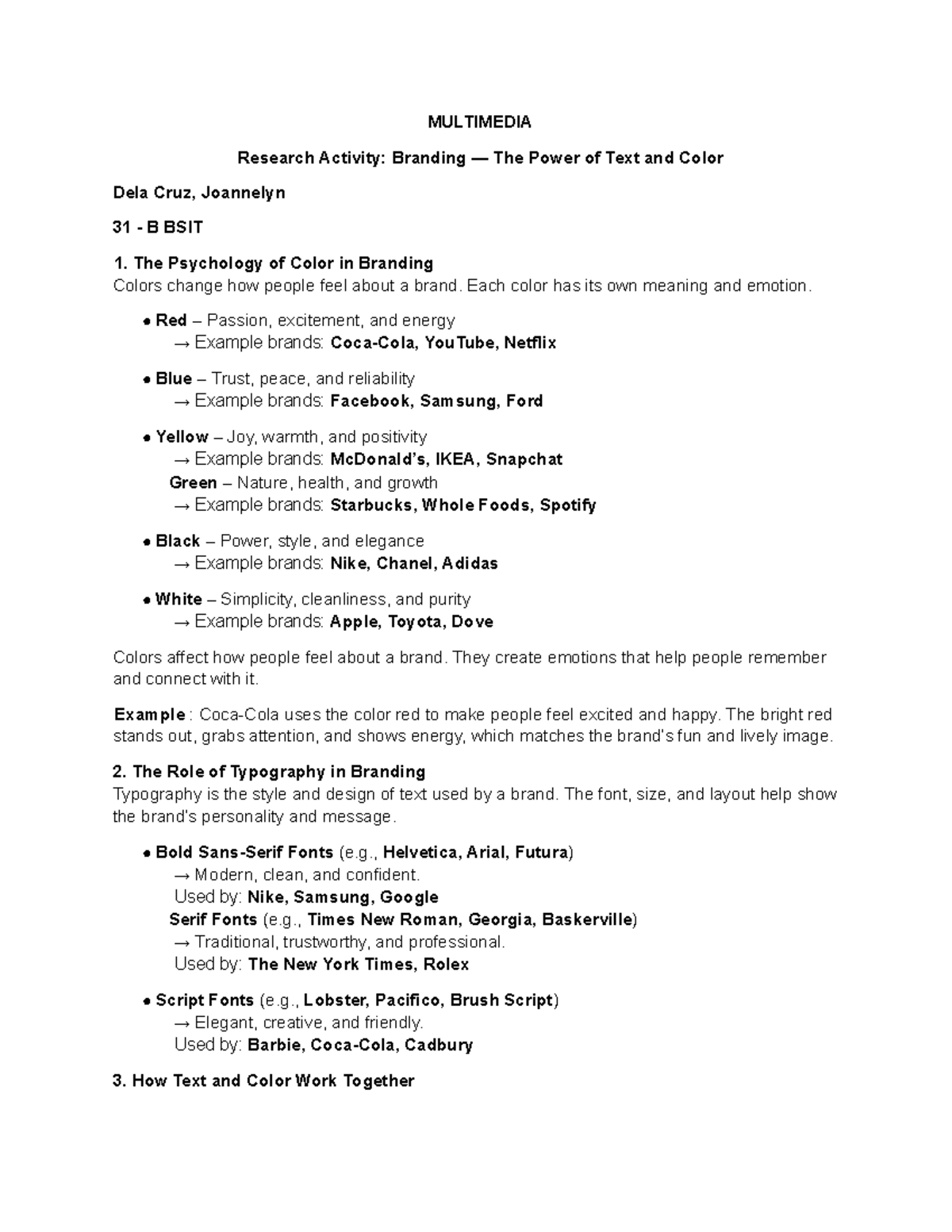 BSIT 1: Multimedia Research on Branding - Text & Color Impact - Studocu