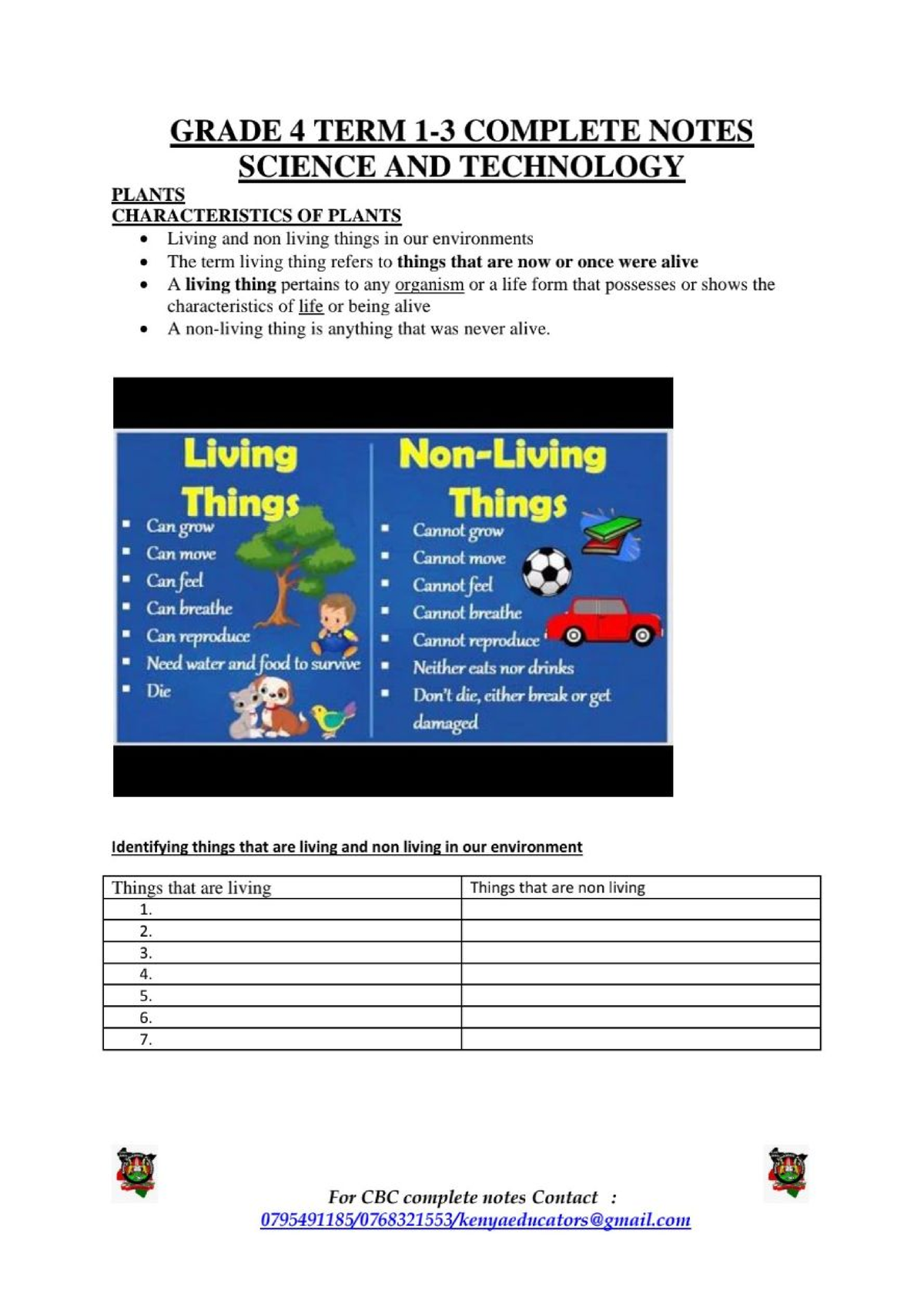 GRADE 4 SCIENCE & TECH COMPLETE NOTES: PLANTS & ENVIRONMENT - Studocu