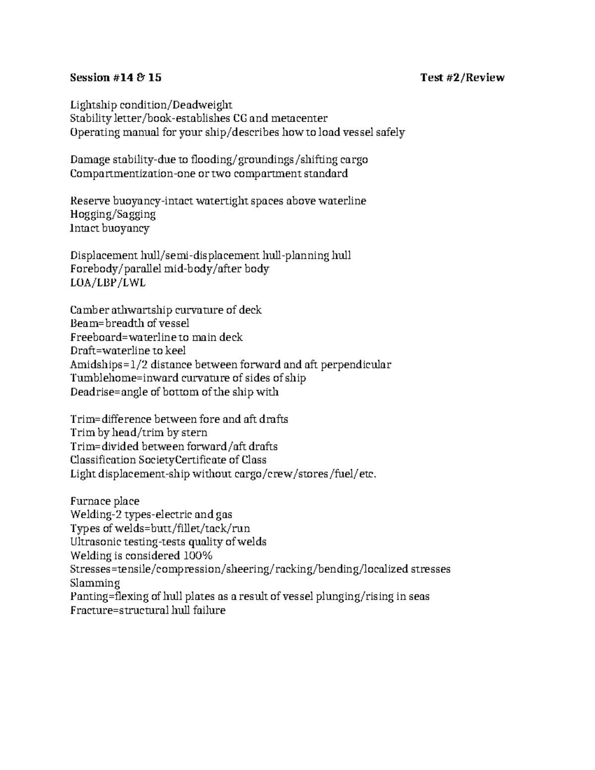 Stability and Damage Control Procedures in Marine Engineering (MAR 101 ...