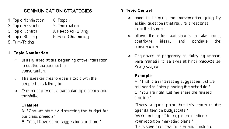Effective Communication Strategies: Topic Management & Cohesion (COMM 1 ...
