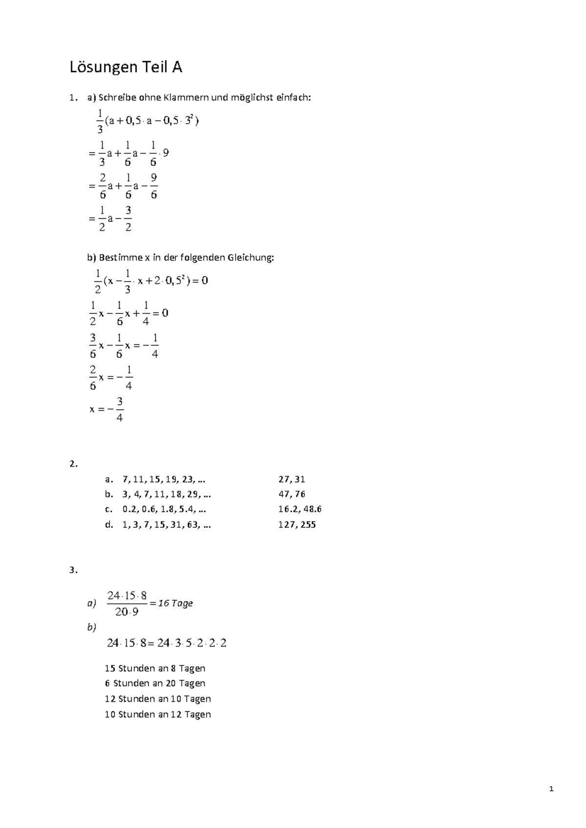 AP18 GMS3 M1 o TR Lösungen - 1 Lösungen Teil A 1. a) Schreibe ohne ...