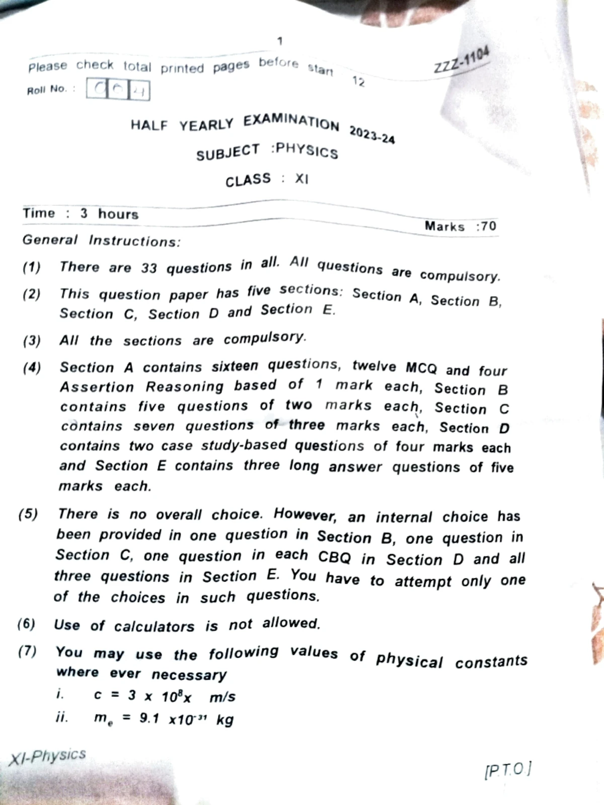 2025 12 Physics Sample Question Paper - CBSE Class XII - Studocu
