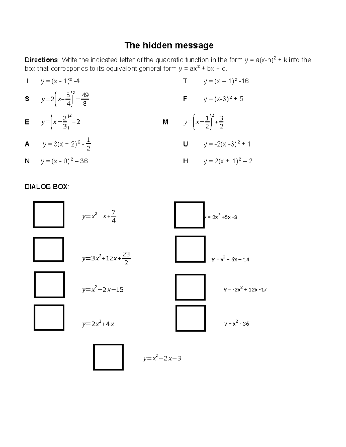 Hidden Message in Quadratic Functions - Essay Notes - Studocu