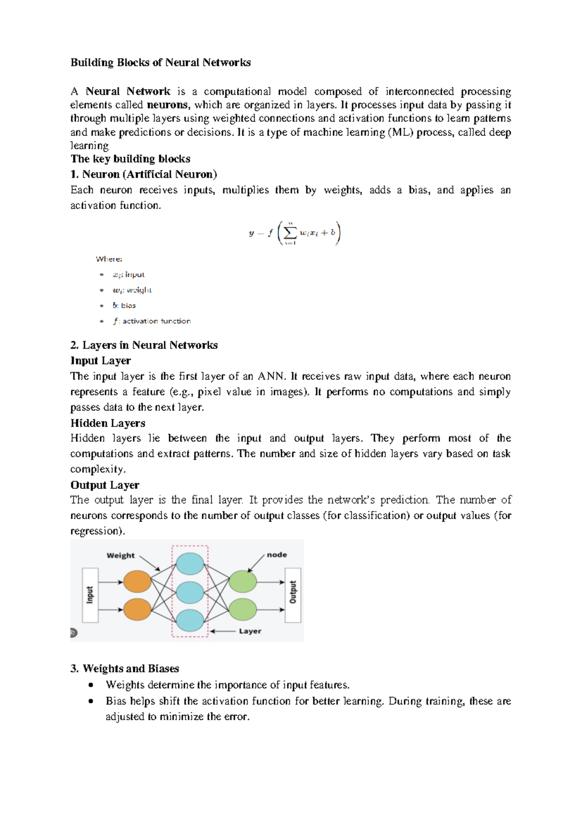 Building Blocks of Neural Networks: Key Concepts and Functions - Studocu