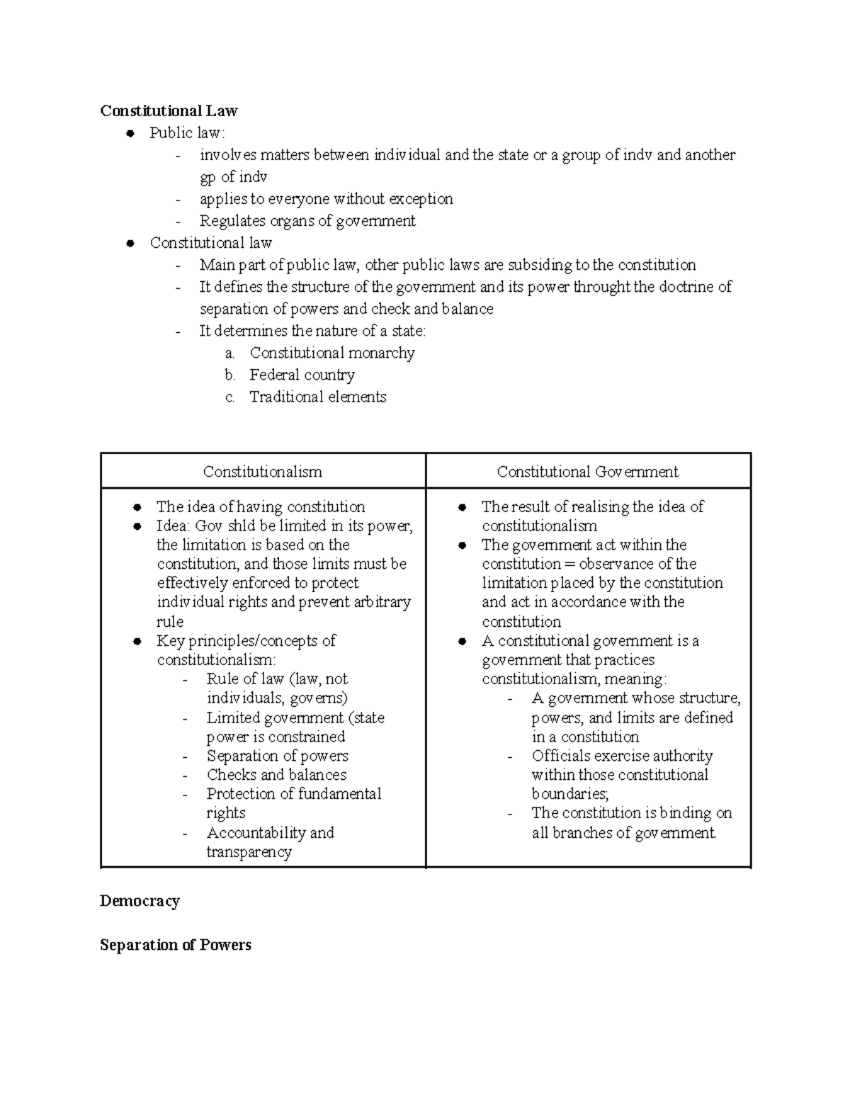 Constitutional Law (Consti) Midterm Study Notes on Government Structure ...