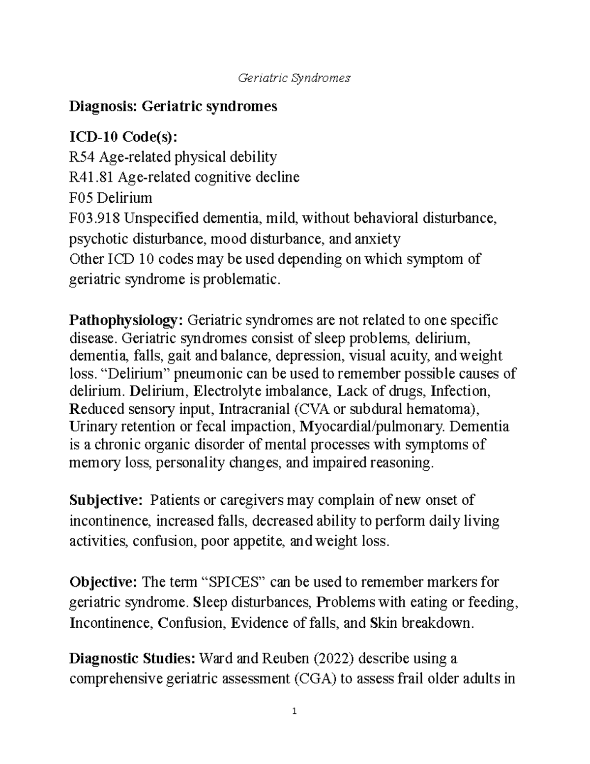 Geriatric syndromes - n/a - Geriatric Syndromes Diagnosis: Geriatric ...