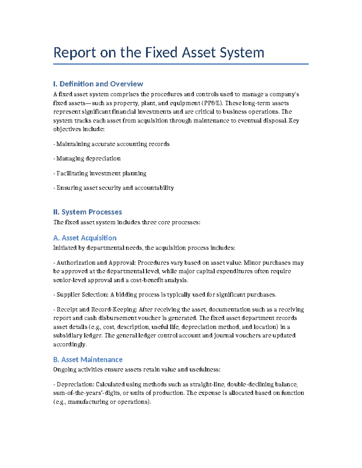 Fixed Asset System Report (FAS 101): Overview, Processes, and Controls ...