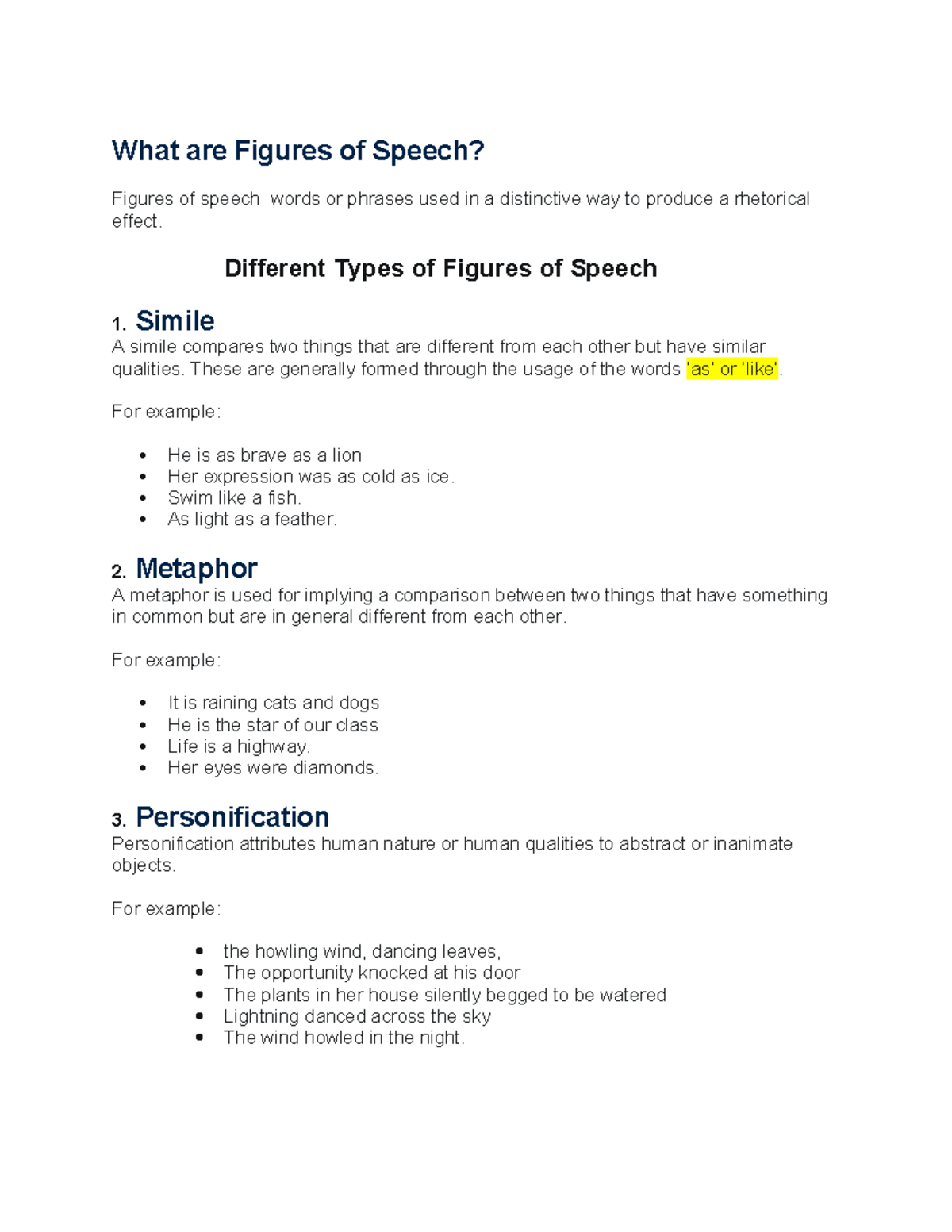 Figures of Speech Overview: Types & Examples for Students - Studocu