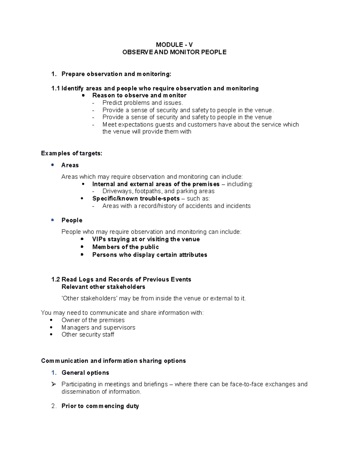 Module 5 Summary - MODULE - V OBSERVE AND MONITOR PEOPLE Prepare ...