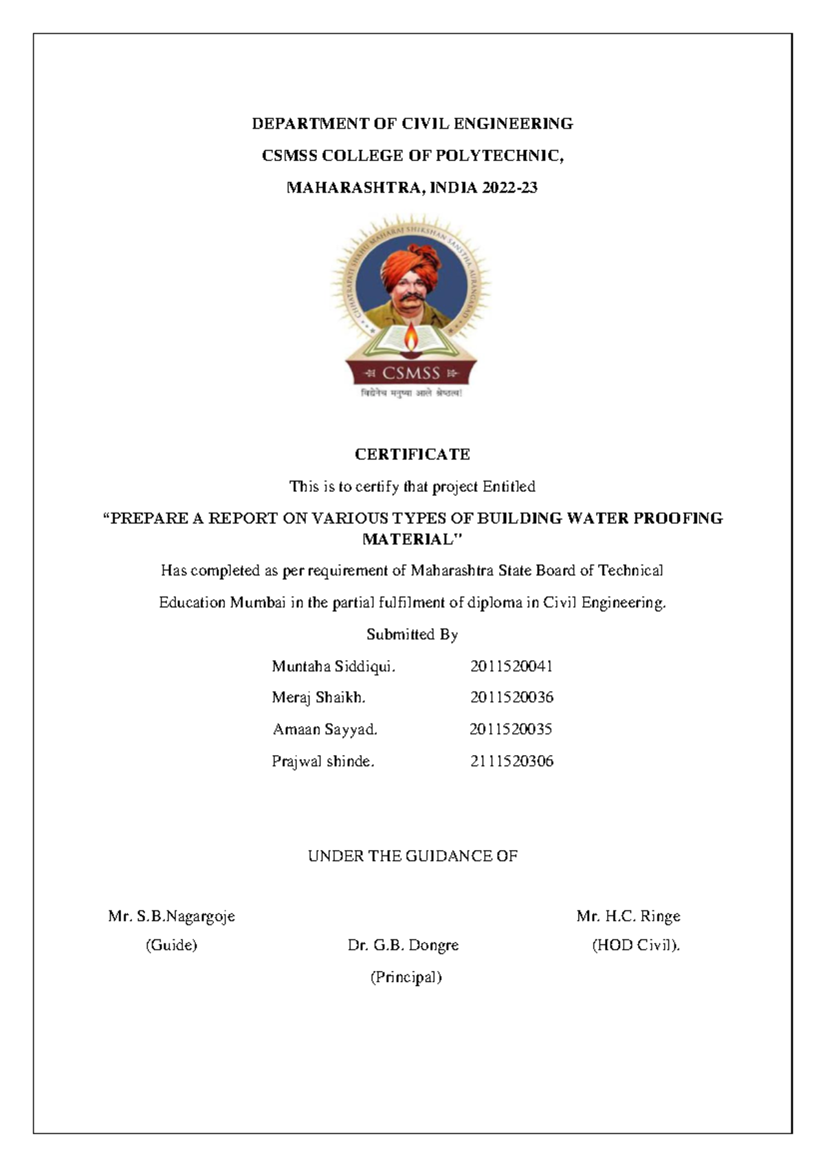 Civil Engineering Micro Project Report on Building Waterproofing ...
