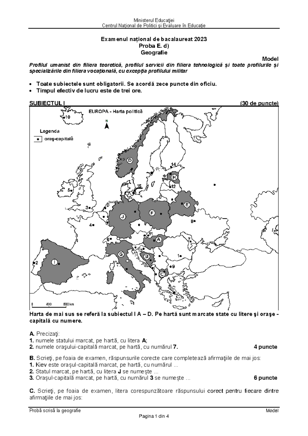 Geografie E d Bacalaureat 2023 - Model de Examen - Studocu