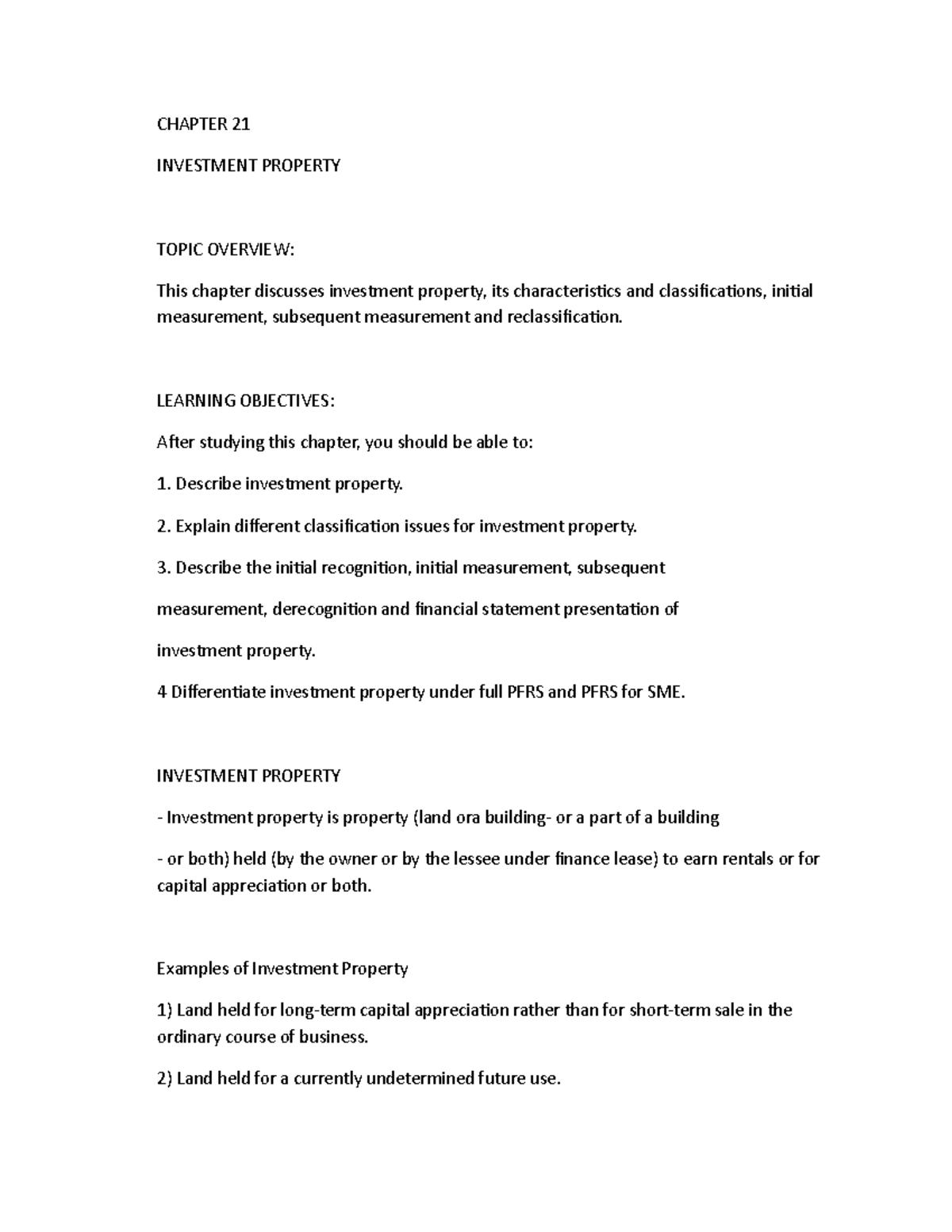 Chapter 21: Investment Property - Characteristics, Classifications ...