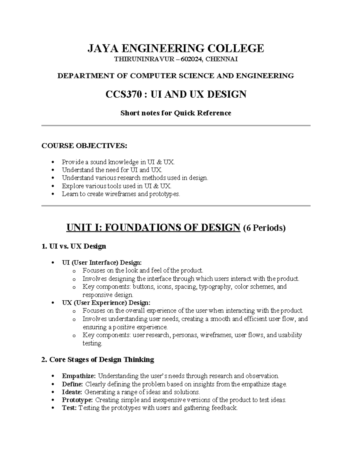 CCS370 - Quick Reference for UI and UX Design Principles - Studocu