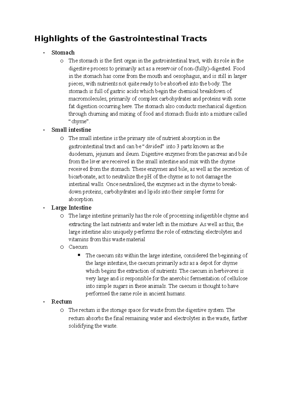Gastrointestinal Tract Overview: Key Highlights and Functions - Studocu