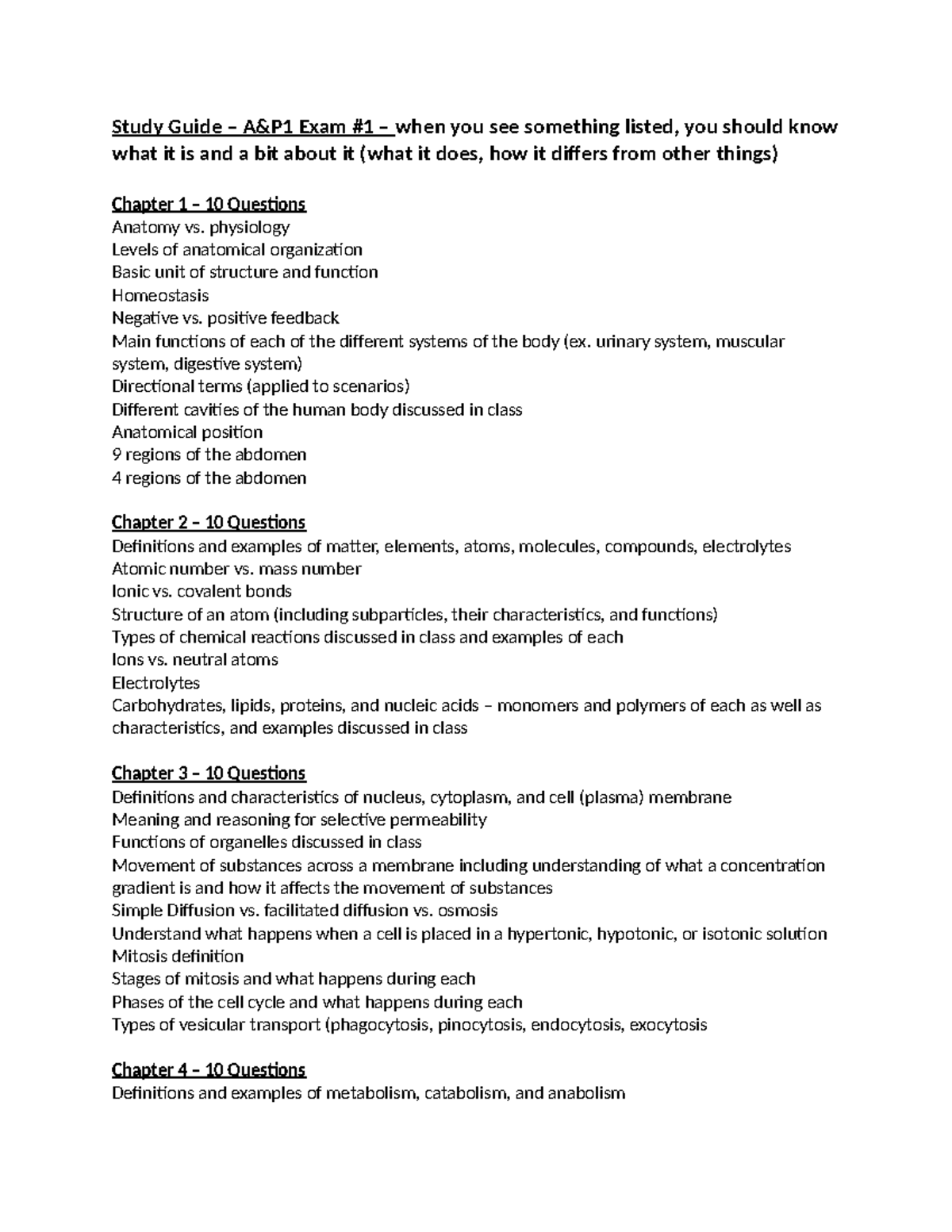 A&P1 Exam #1 Comprehensive Study Guide - Studocu