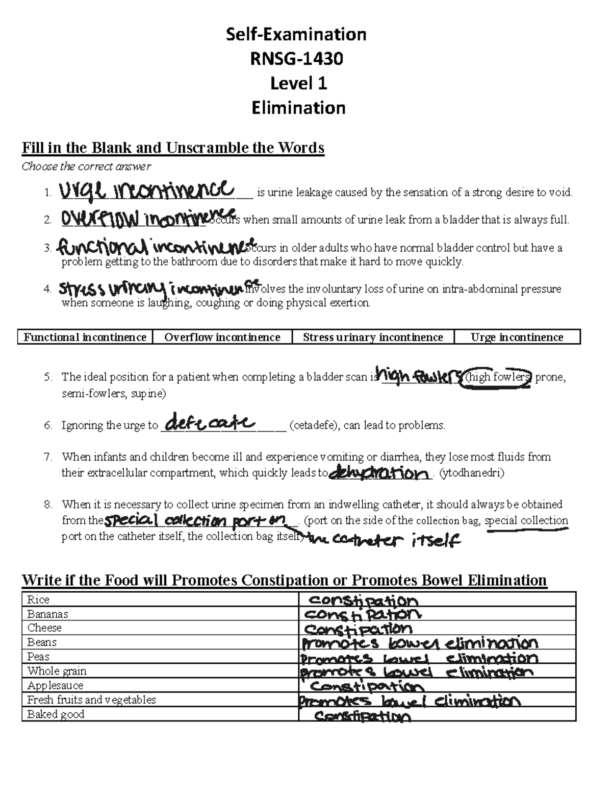 Week 10 Elimination: Fill in the Blank & Vocabulary Review - Studocu
