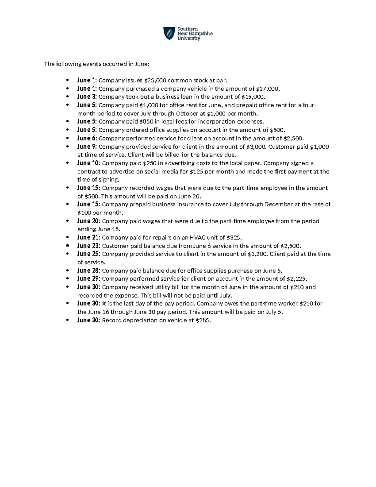 ACC 201 June Accounting Transactions Summary - Studocu