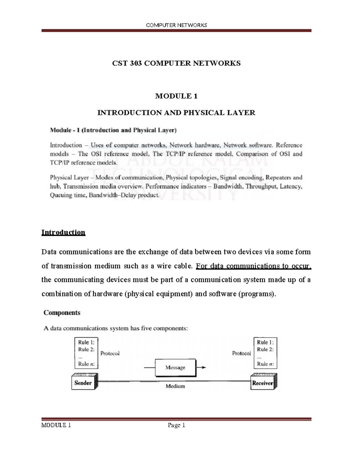 CST 303 Computer Networks Module 1: Intro & Physical Layer Notes - Studocu